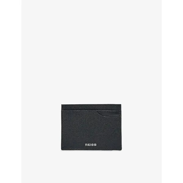 REISS Hugo Logo-embossed Leather Card Holder - Black