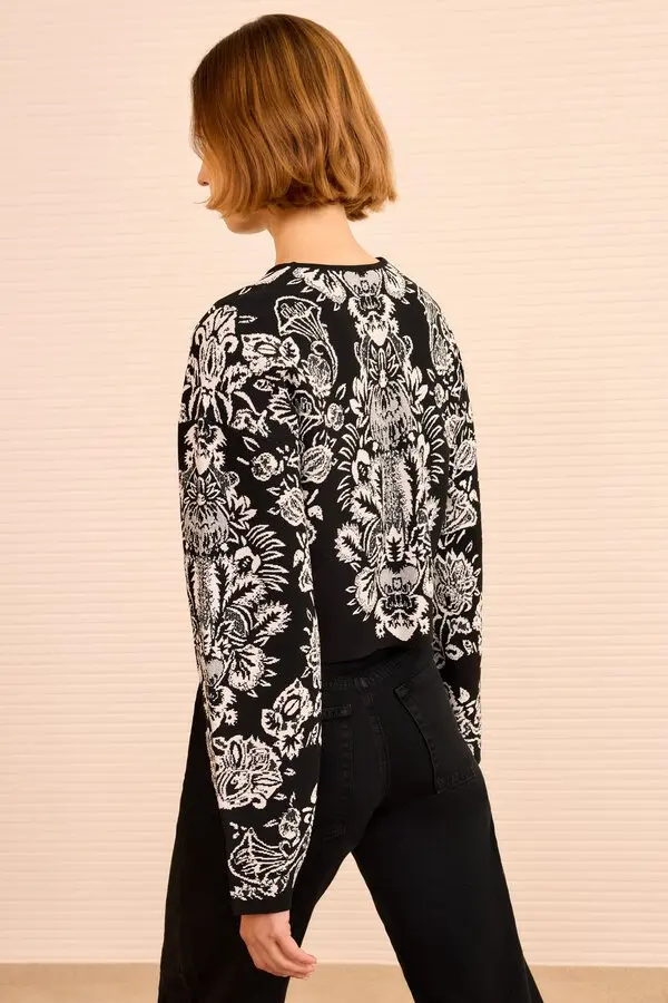 Ulla Johnson Elisa Long Sleeve Jacquard Pullover Knit Sweater - Noir