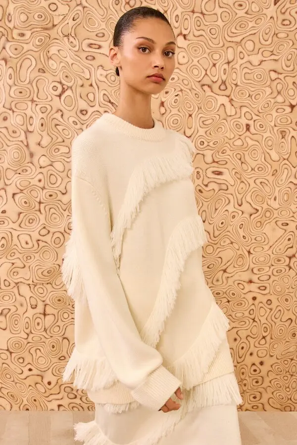 Ulla Johnson Ina Fringe Pullover Knit Sweater - Cowrie