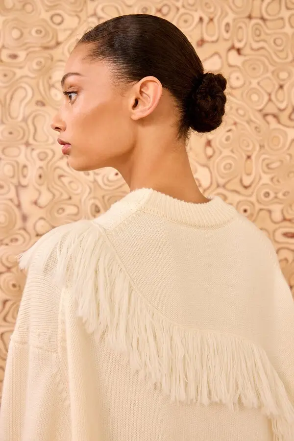 Ulla Johnson Ina Fringe Pullover Knit Sweater - Cowrie