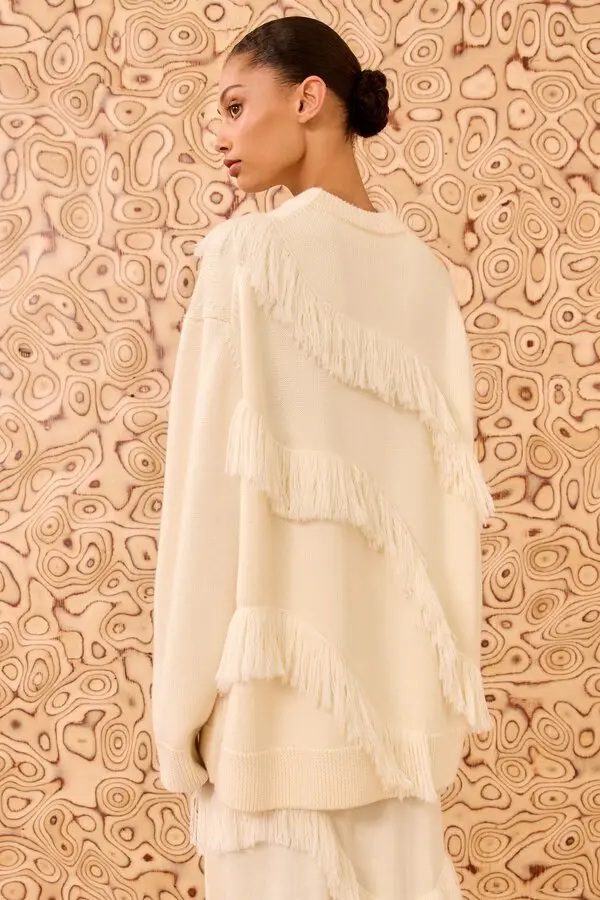 Ulla Johnson Ina Fringe Pullover Knit Sweater - Cowrie