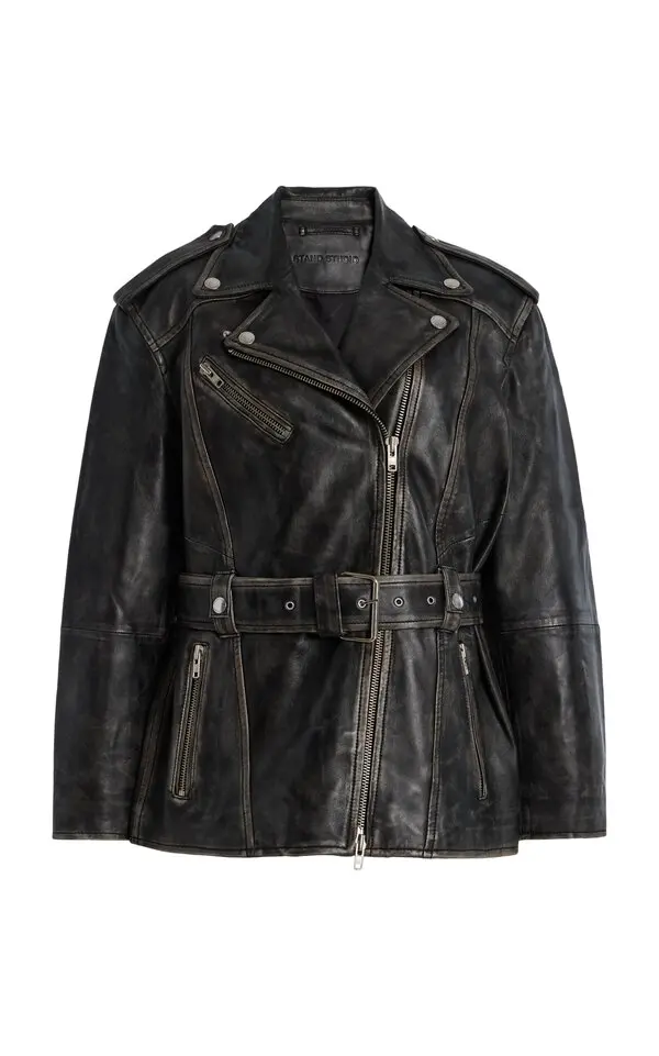 STAND STUDIO Leona Leather Biker Jacket - Black