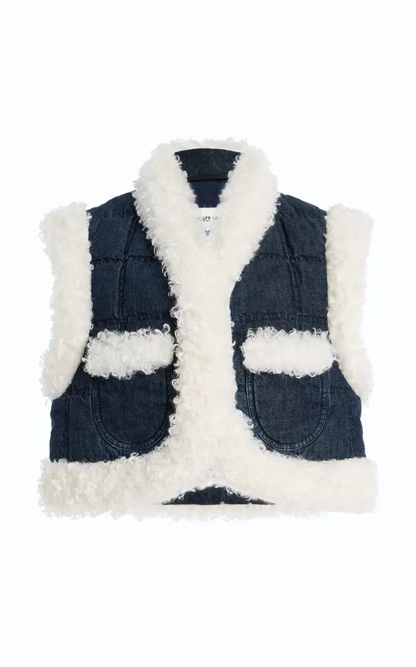 IENKI IENKI Keptar Down Denim Cropped Vest - Blue