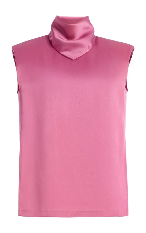 Bevza Exclusive Hustka Satin Scarf-neck Top - Pink