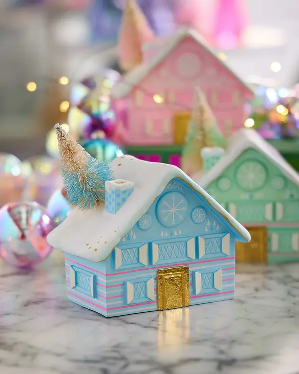 GLITTERVILLE Snowy Chalet Tabletop Christmas Decor, Light Blue - One-color