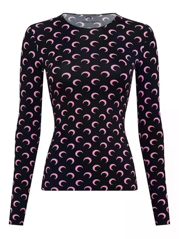 MARINE SERRE Moon Print Long Sleeve Top - Onyx Rose