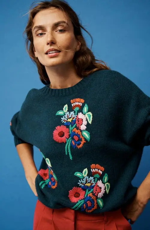 Boden Embroidered Crewneck Sweater