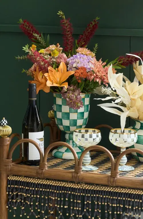 MACKENZIE-CHILDS Check Pedestal Vase - Emerald