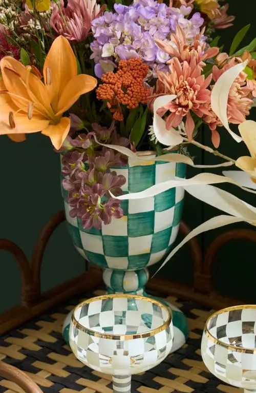 MACKENZIE-CHILDS Check Pedestal Vase - Emerald