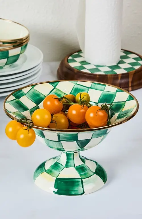 MACKENZIE-CHILDS Check Small Compote Bowl - Emerald
