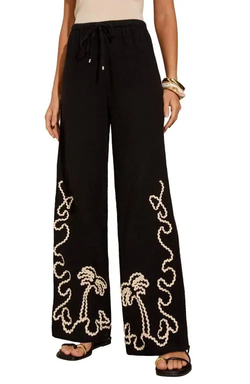 FRIENDS LIKE THESE Palm Cornelli Tie-waist Wide-leg Pants - Black