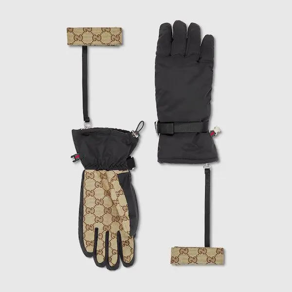 Gucci Gg Padded Gloves With Web Detail - Black