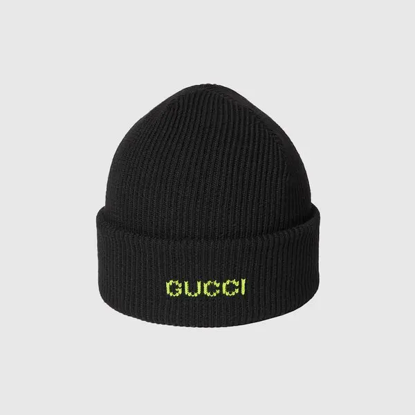 Gucci Wool Beanie With Embroidery - Black