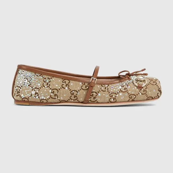 Gucci Gg Canvas Horsebit Ballet Flat - Brown
