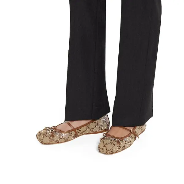 Gucci Gg Canvas Horsebit Ballet Flats - Brown