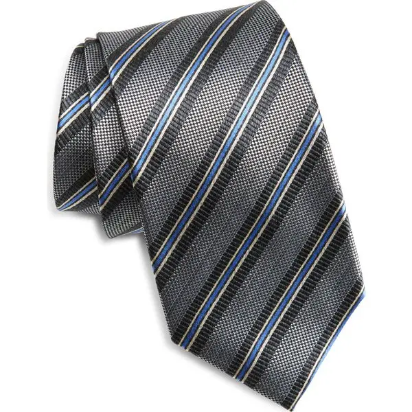 Nordstrom Stripe Silk Neck Tie - Silver