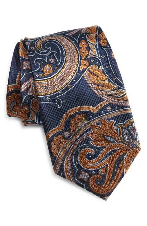 Nordstrom Paisley Silk Neck Tie - Navy- Rust