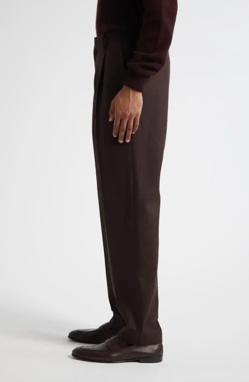 Sunspel Pleated Boiled Wool Trousers - Truffle