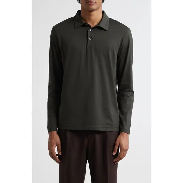 Sunspel Long Sleeve Supima® Cotton Polo - Dark Green