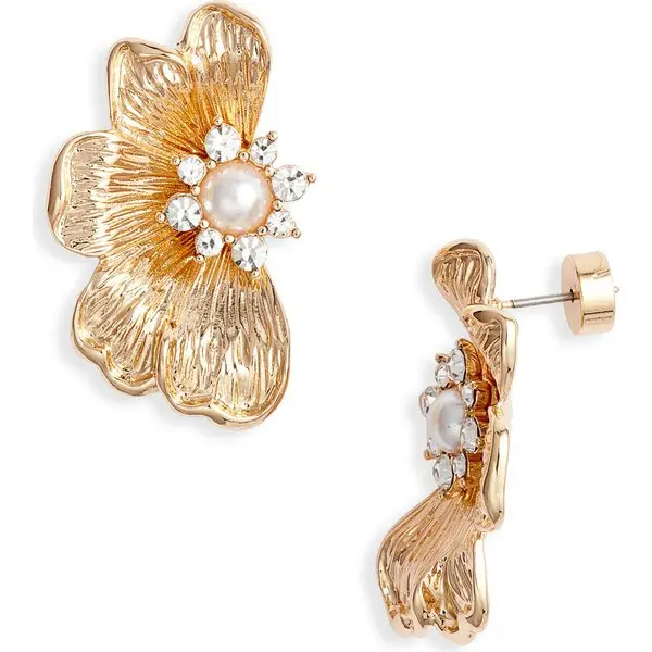 Nordstrom Faux Pearl Flower Stud Earrings - Clear- White- Gold