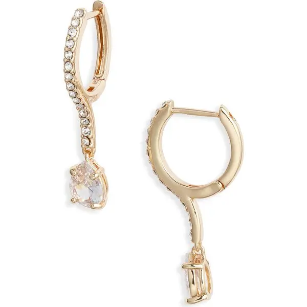 Nordstrom Pavé Bar Drop Huggie Earrings - Clear- Gold
