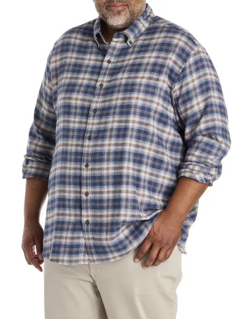 HARBOR BAY BY DXL Big & Tall Small Plaid Flannel Sport Shirt - Navy Multi