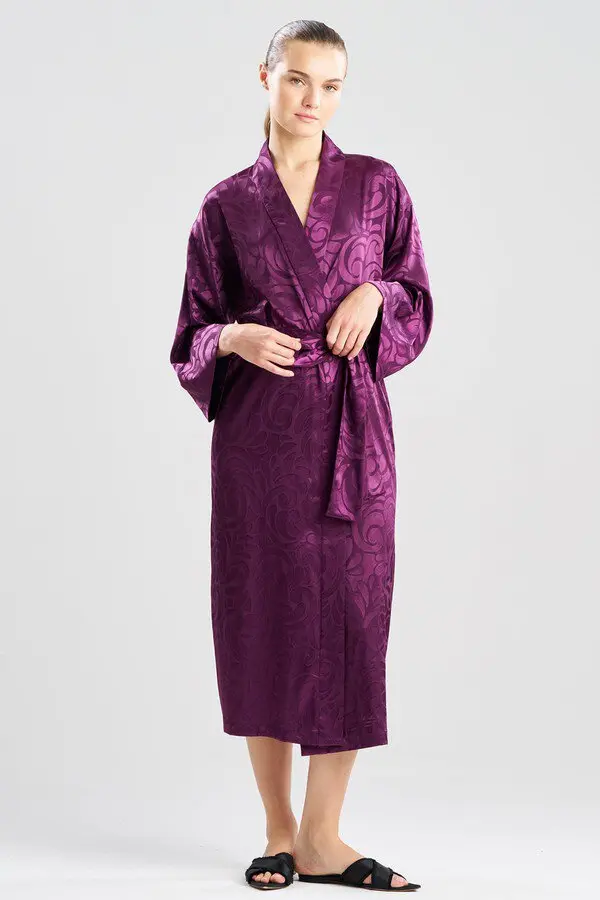 Natori Scroll Satin Jacquard Robe - Natural