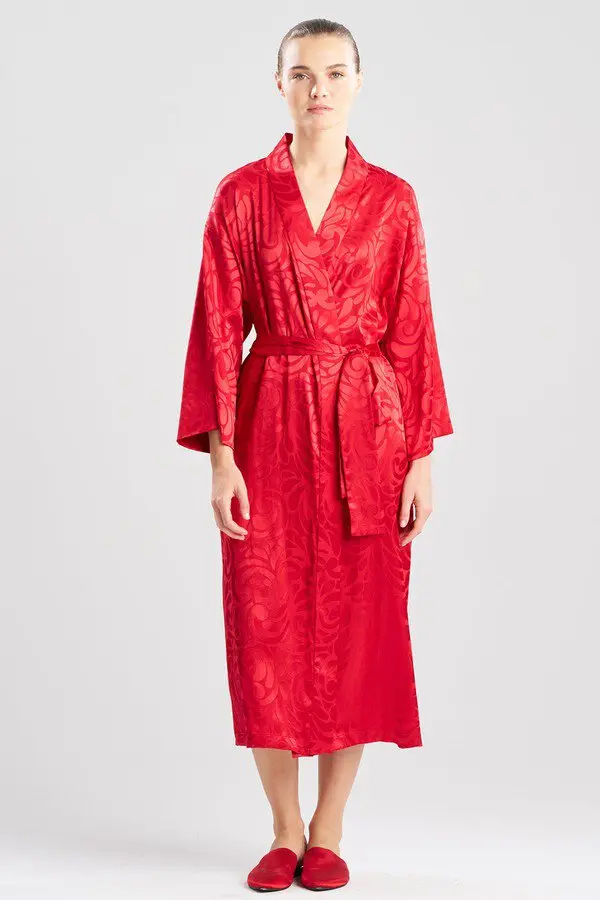 Natori Scroll Satin Jacquard Robe - Red