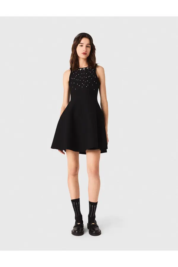 Buy Maje Rhinestone-embellished Flared-skirt Knitted Mini Dress - Black At  50% Off | Editorialist