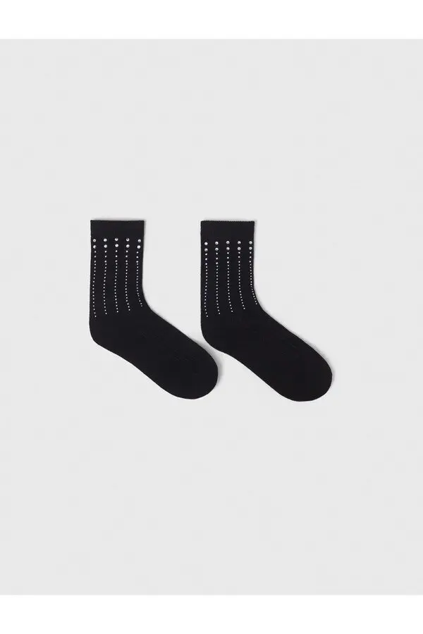 Maje Rhinestone Cotton Socks - Black
