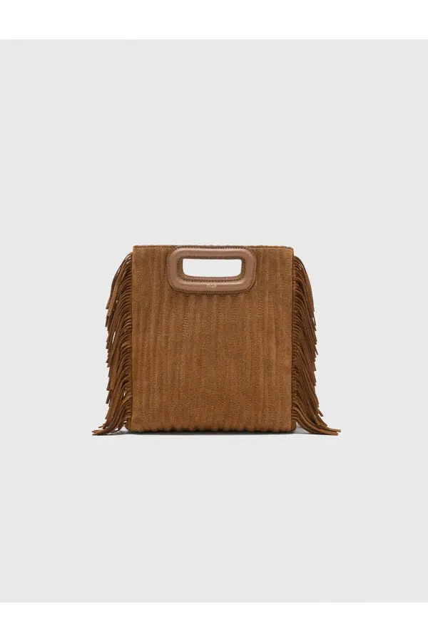 Maje Quilted Suede M Bag - Natural