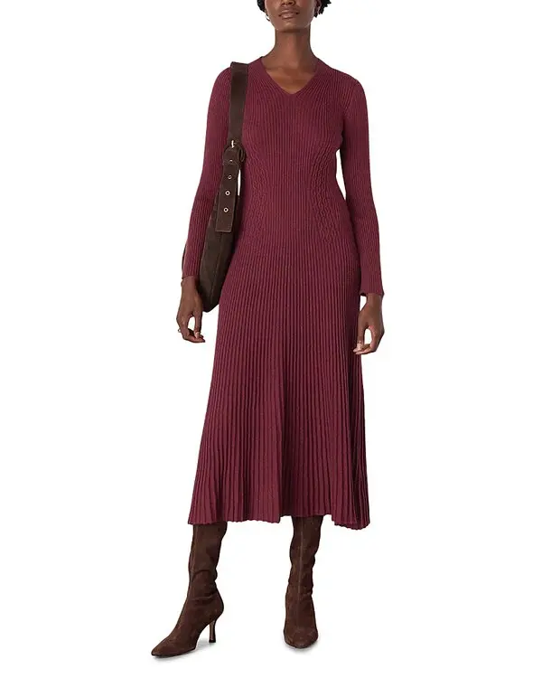 Whistles V-neck Cable Ribbed Knit Dress