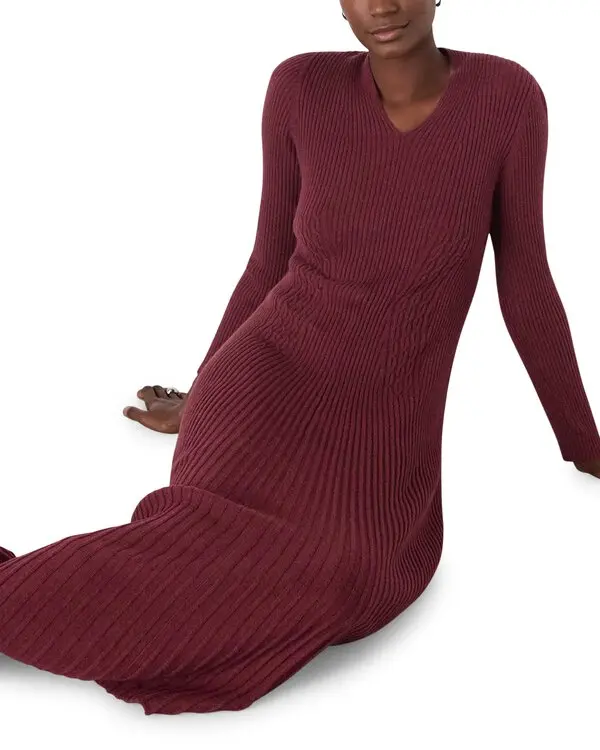 Whistles V-neck Cable Ribbed Knit Dress