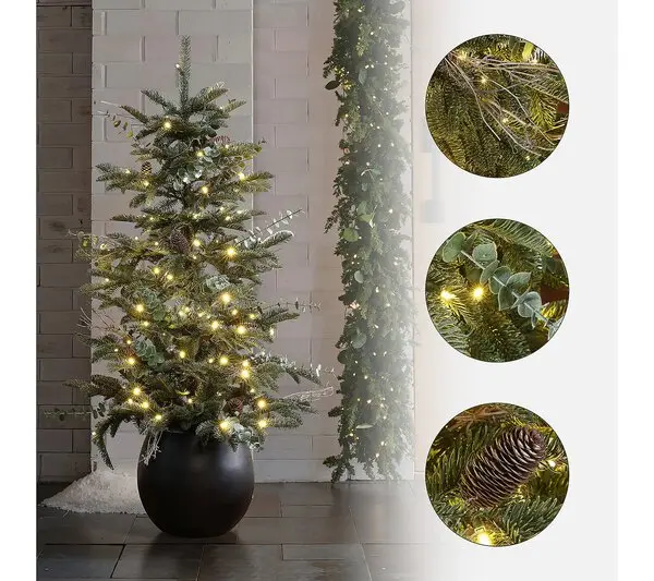 LUXEN HOME Luxenhome 4ft Pre-lit Artificial Pine Xmas Tree With Black Pot - One-color