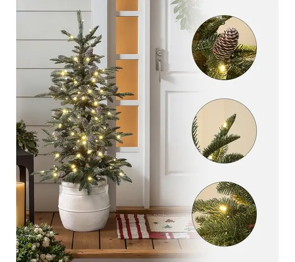 LUXEN HOME Luxenhome 4ft Pre-lit Artificial Pine Xmas Tree With White Pot - One-color