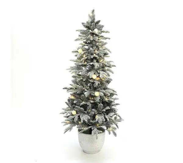 LUXEN HOME Luxenhome 5ft Lighted Flocked Artificial Tree P Otted - One-color