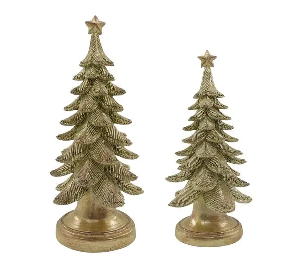 RC HOME DECOR Set Of 2 Gold Christmas Tree Figu Rines - One-color