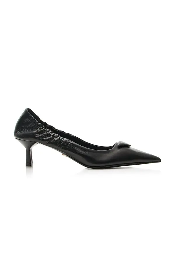 Prada Leather Kitten Heel Pumps - Black