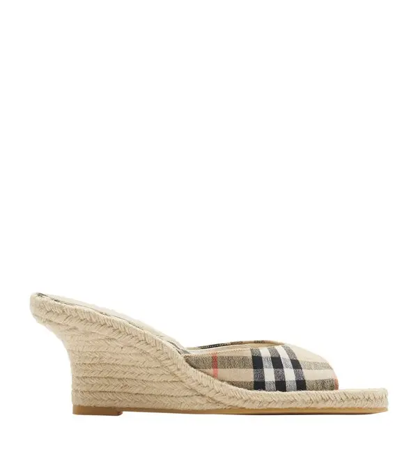 Burberry Check Mews Wedge Mules - Beige