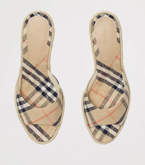 Burberry Check Mews Wedge Mules - Beige