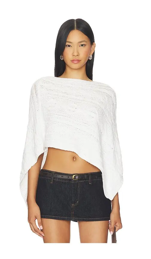 Frankies Bikinis Mountain Cable Knit Poncho - Cloud White