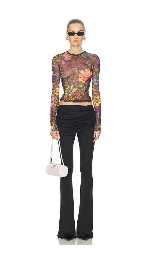 AREA Hotfix Printed Long Sleeve Tulle Top