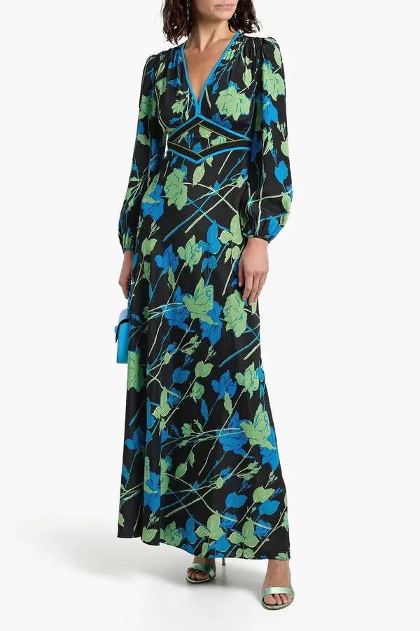 diane von furstenberg floral maxi dress $698 Size 4 DVF Diane von Furstenberg CAROL Asymmetric Ruffled Maxi Dress  Gown