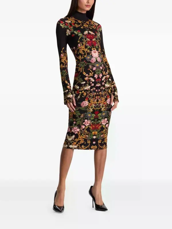 Alice + Olivia Delora Floral Midi Dress - Black