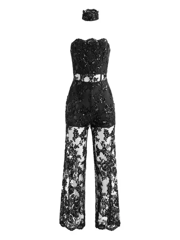 Alice + Olivia Georgie Embellished Lace Jumpsuit - Black
