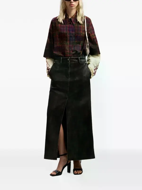 Palm Angels Curved-logo Coated Midi Skirt