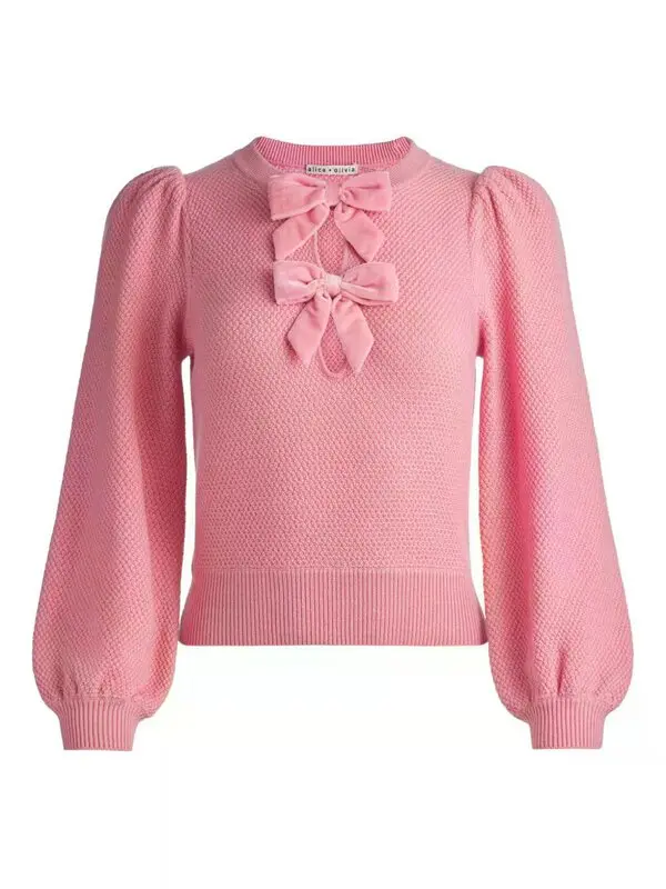 Alice + Olivia Doris Puff-sleeve Bow Sweater - Pink
