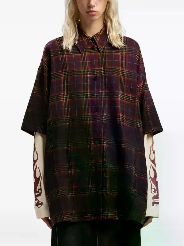 Palm Angels Check-patterned Shirt With Flame Print Sleeves
