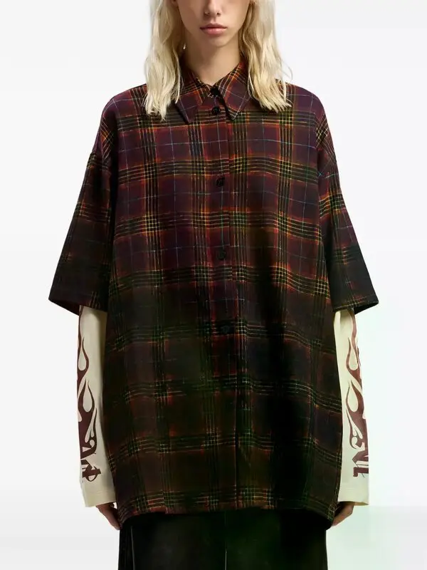 Palm Angels Check-patterned Shirt With Flame Print Sleeves