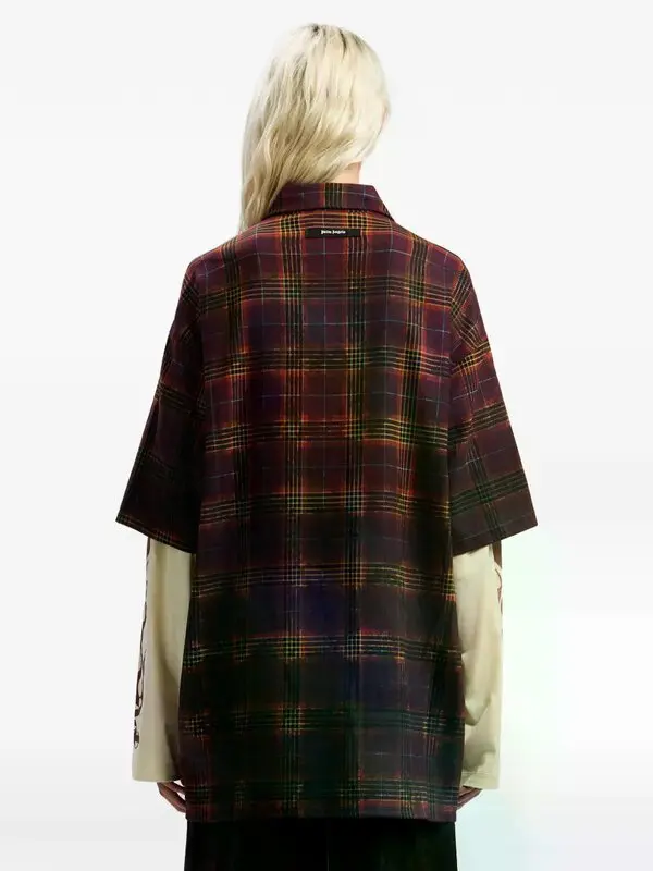 Palm Angels Check-patterned Shirt With Flame Print Sleeves